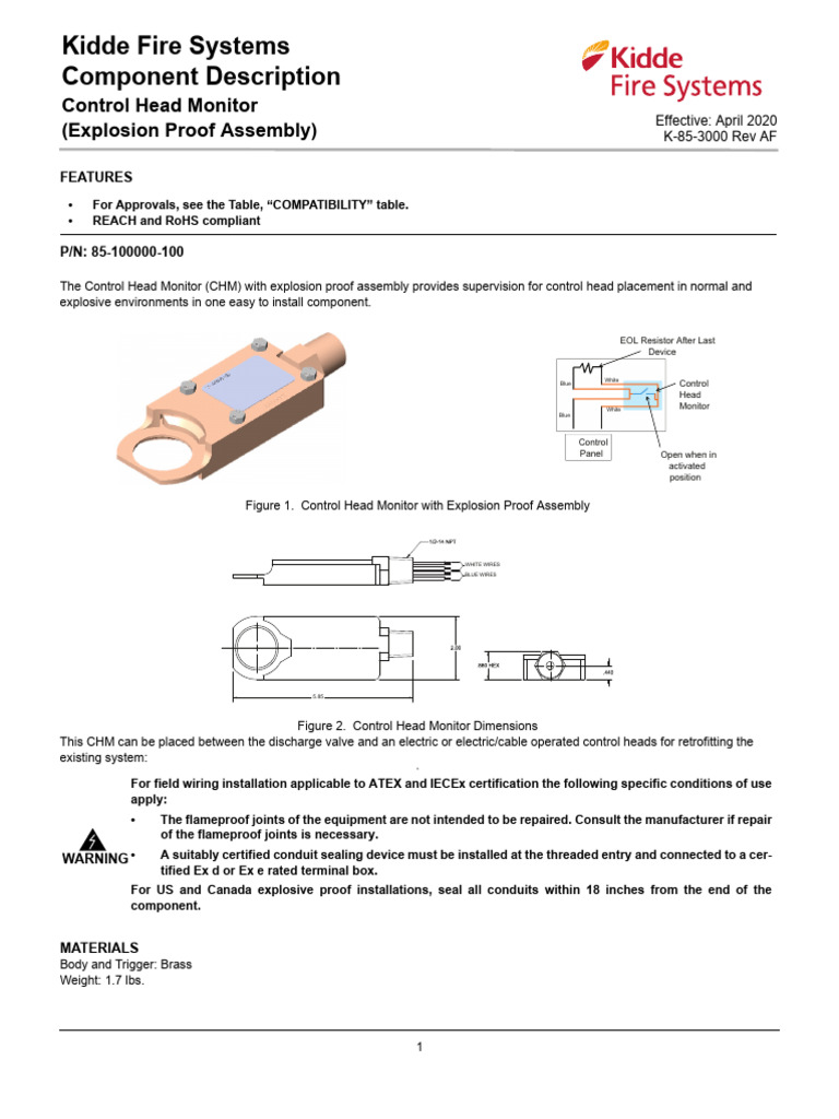 Kidde Control Head Monitor-Explosion Proof Assembly K-85-3000 AF | PDF ...