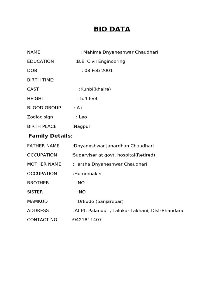 Biodata 1 | PDF