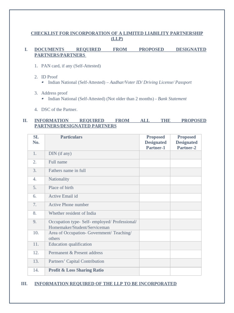 LLP Incorporation Checklist | PDF