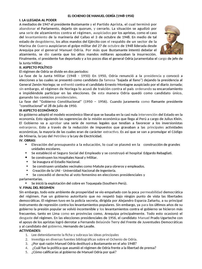 El Ochenio de Manuel Odría | PDF | Gobierno