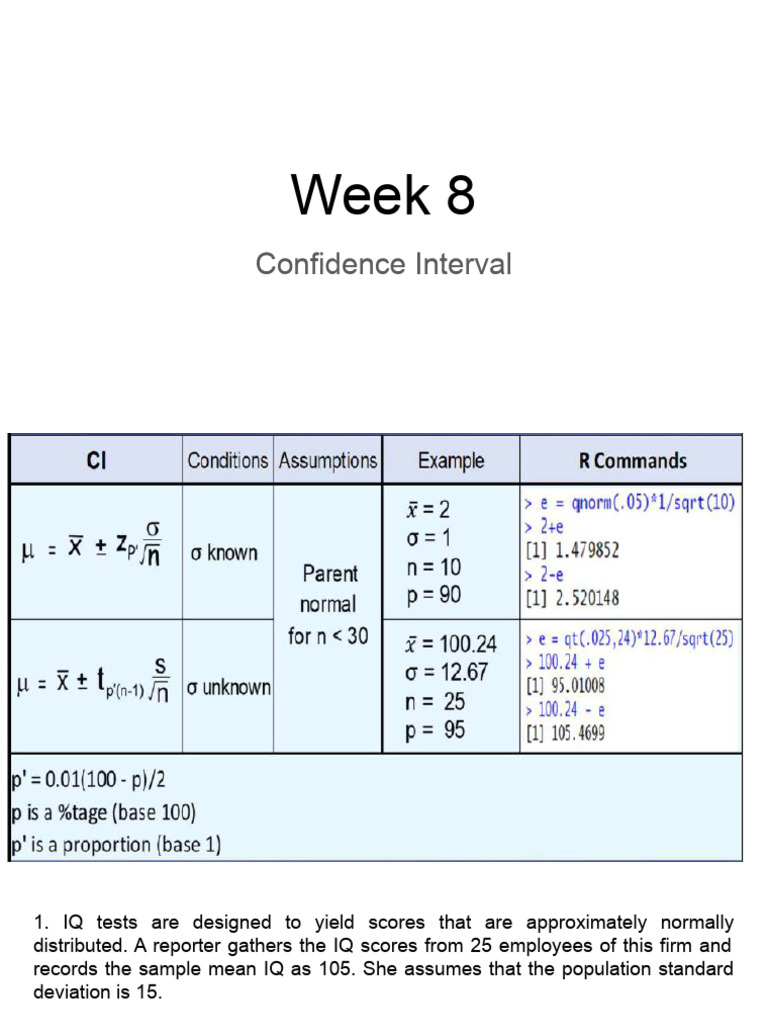 Week 8 Slides | PDF | Sample Size Determination | Standard Deviation