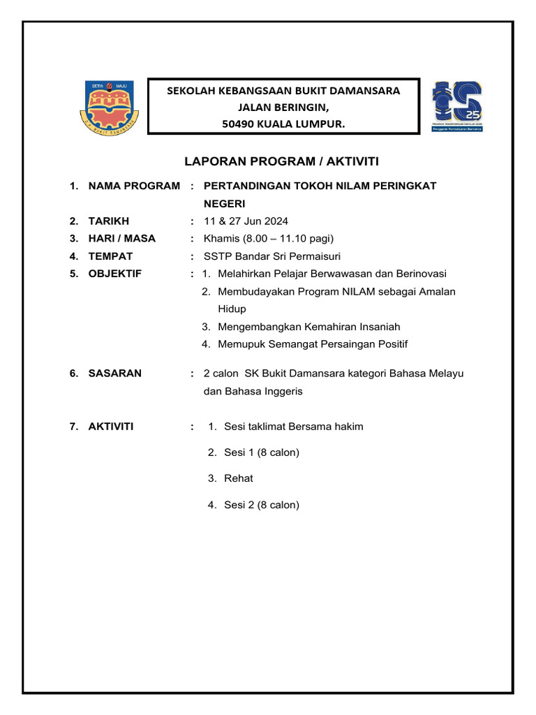 Pertandingan Tokoh NILAM Negeri 2024 | PDF