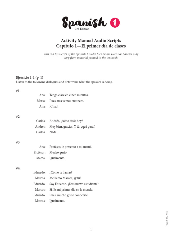 Spanish 1 Chapter 1 AM Audio Scripts | PDF
