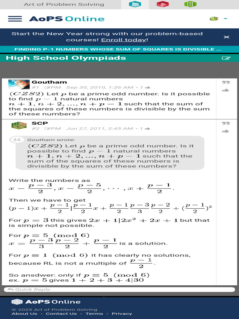 Finding P-1 Numbers Whose Sum of Squares Is Divisible by Sum | PDF