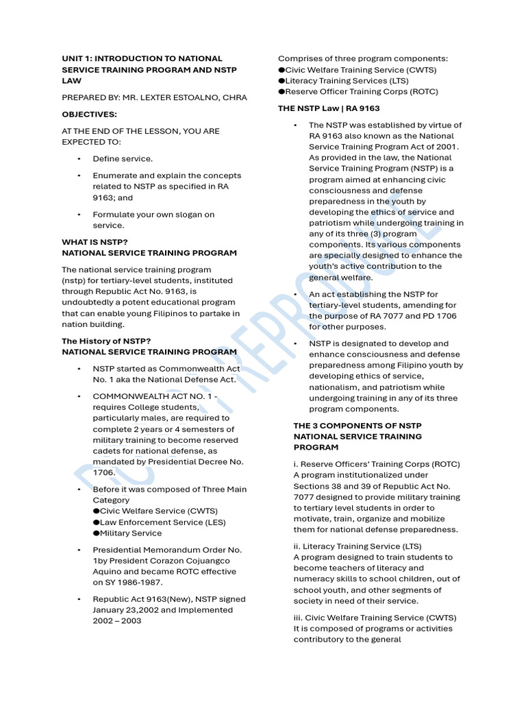 Nstp Unit 1 Handout | PDF | Philippines