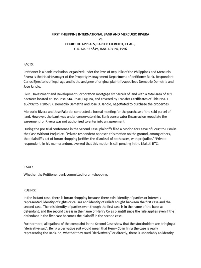 First Philippine International Bank Vs CA | PDF | Lawsuit | Public Law