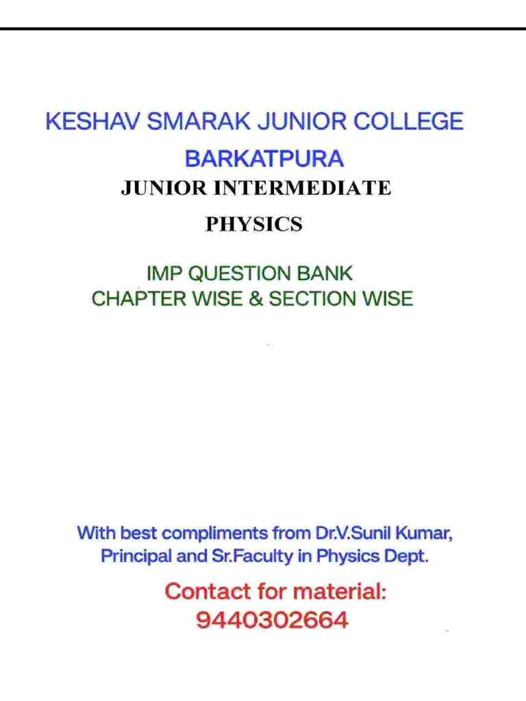 KSJC JR Inter Physics Imp Question Bank and Blue Print | PDF