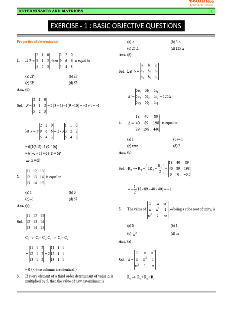 Determinants and Matrices EX-1 | PDF | Matrix (Mathematics) | Operator ...