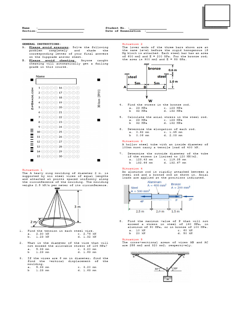 CE Correl 2. Practice 02 Mechanics of Deformable Bodies Questionnaire | PDF | Stress (Mechanics ...