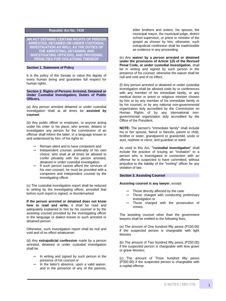 RA-7438 | PDF | Detention (Imprisonment) | Crimes