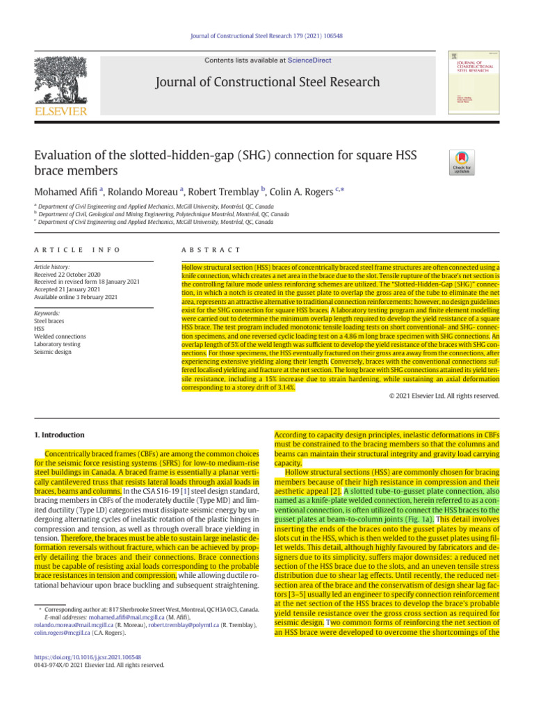 Evaluation of The Slotted-Hidden-Gap (SHG) Connection For Square HSS ...