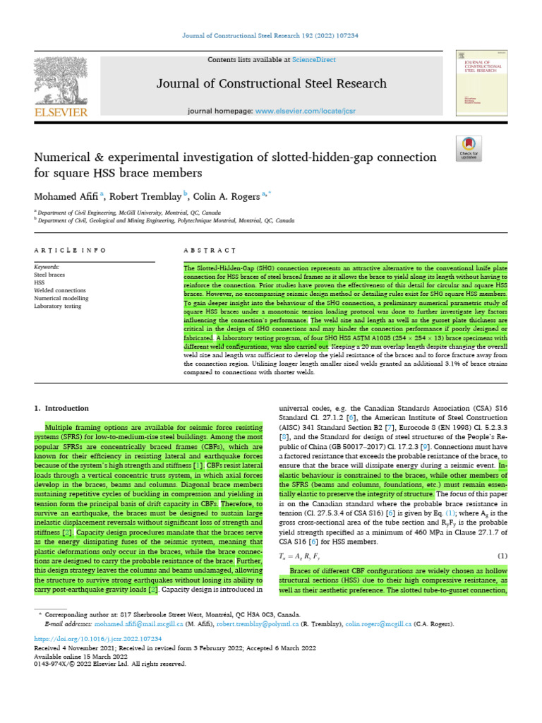 Numerical & Experimental Investigation of Slotted-Hidden-Gap Connection ...