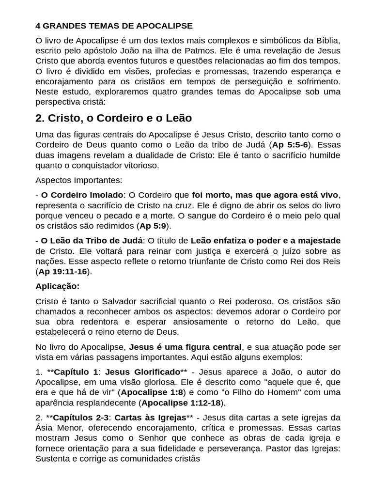 4 Grandes Temas de Apocalipse | PDF | Livro do Apocalipse | Jesus