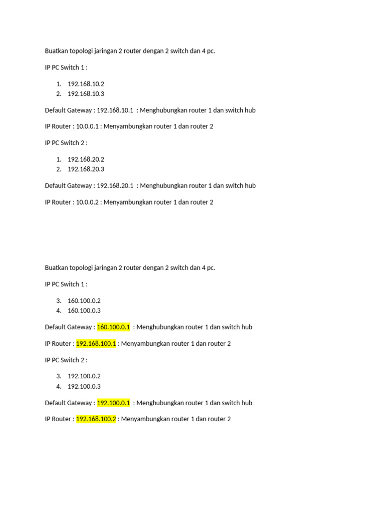 Buatkan Topologi Jaringan 2 Router Dengan 2 Switch Dan 4 Pc | PDF