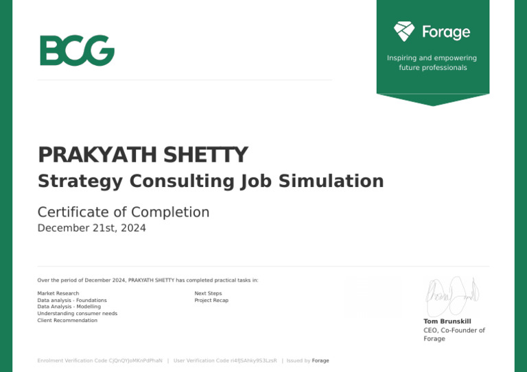 Prakyath Shetty's Consulting Simulation Completion | PDF