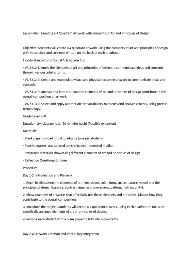 Middle School Art Quadrant Project | PDF | Composition (Visual Arts ...