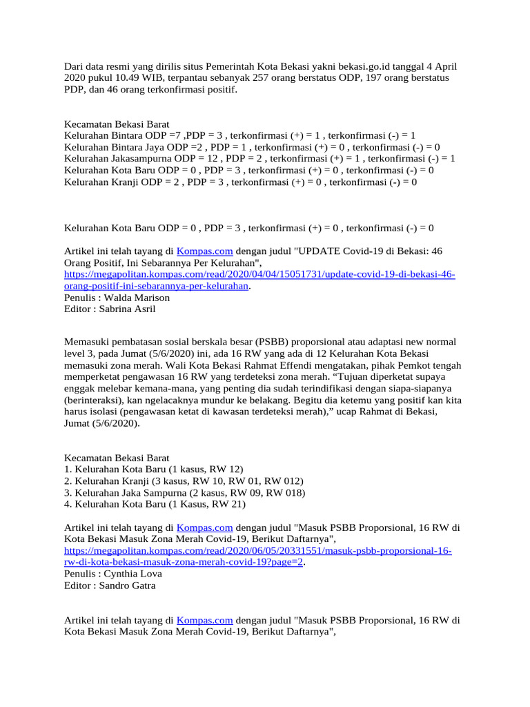 Dari Data Resmi Yang Dirilis Situs Pemerintah Kota Bekasi Yakni Bekasi | PDF