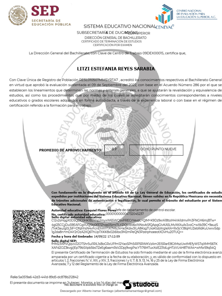 Certificado Ceneval Organized PDF | PDF
