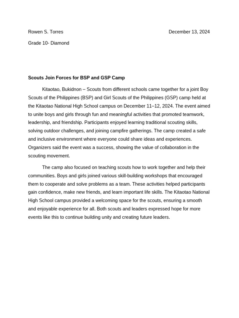 Scouts Join Forces For BSP and GSP Camp | PDF