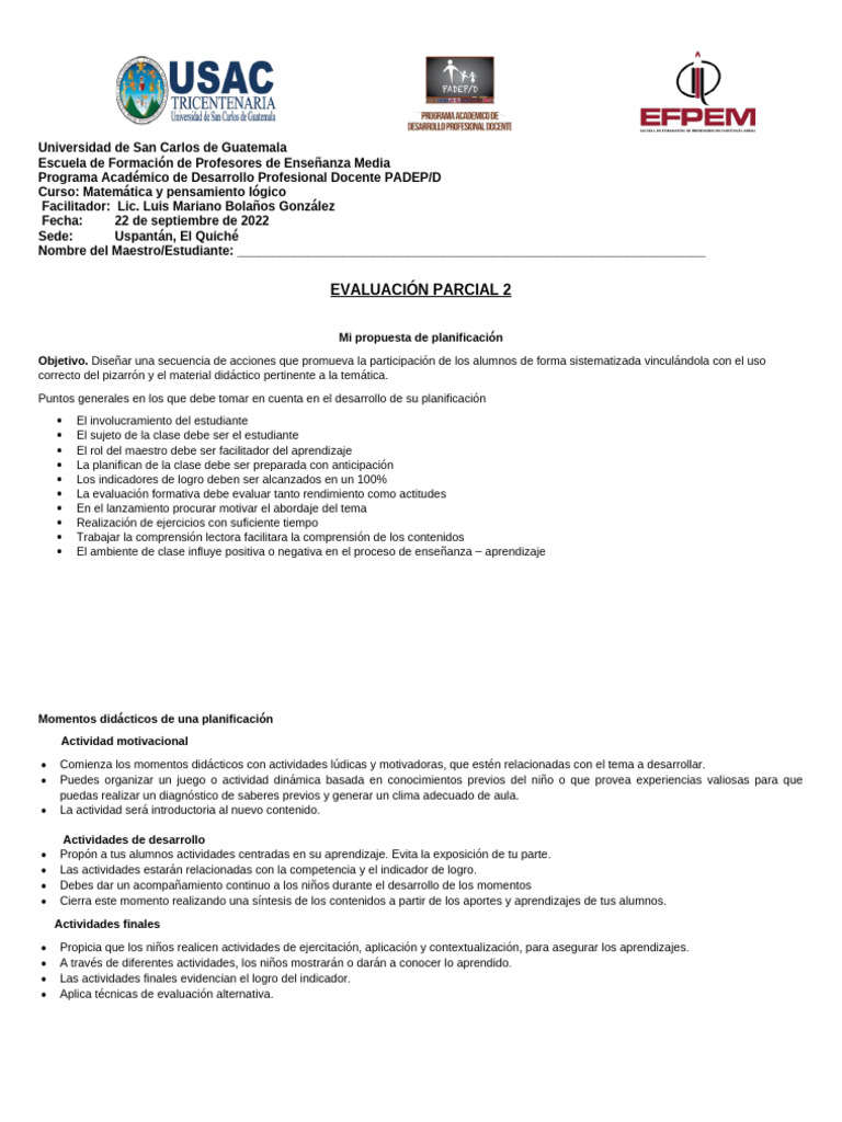 Evaluación Parcial - 2 | PDF | Evaluación | Maestros