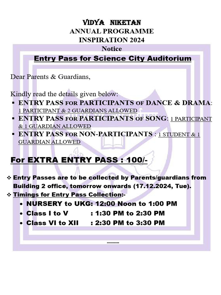 Entry Pass Details for Inspiration 2024 | PDF