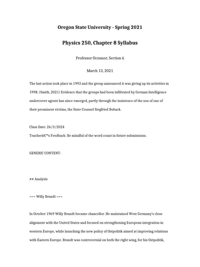 Physics 250 Chapter 8 Syllabus | PDF | West Germany | German Reunification