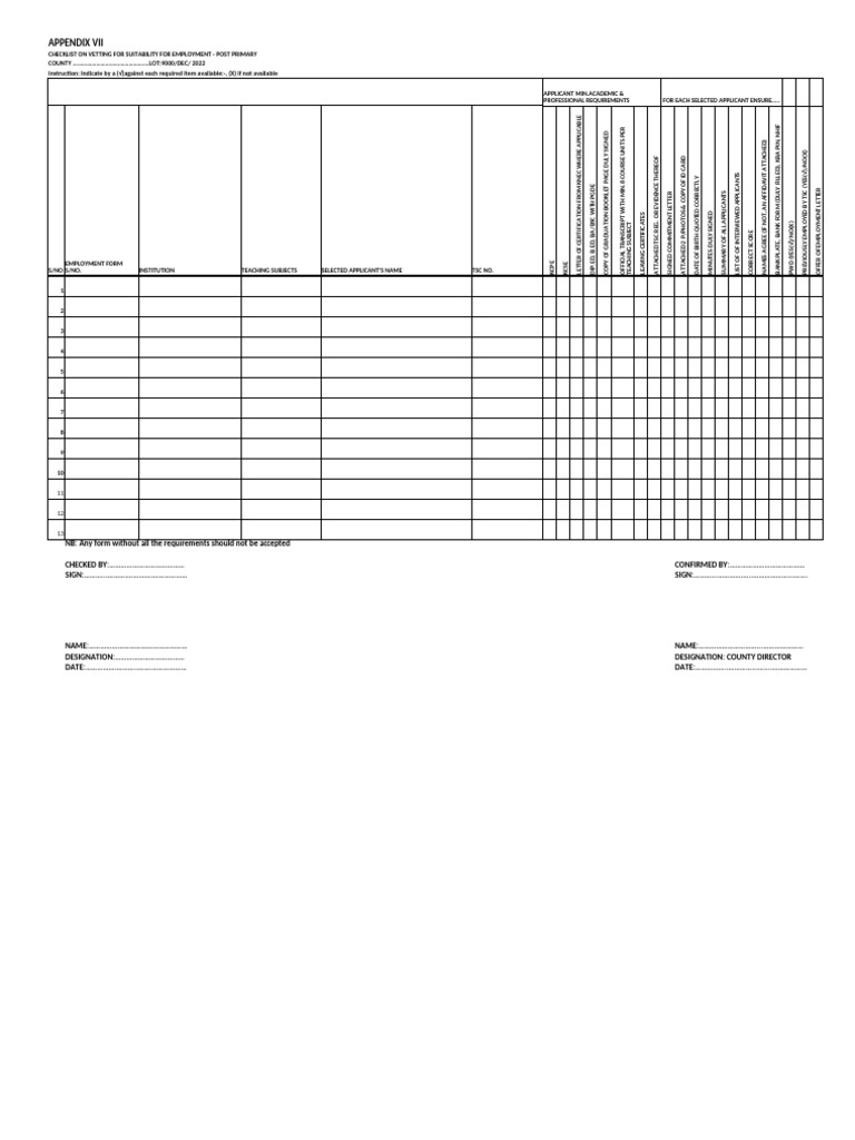 Appendix V - Viii Checklists (Dec-2022) For Recruitment of Teachers - Additional Jjs and Pry | PDF