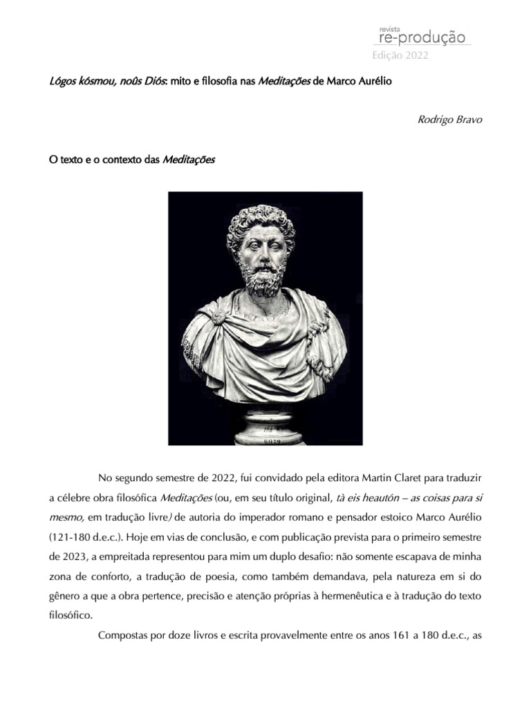 Lógos kósmou, noûs Diós- mito e filosofia nas Meditações de Marco ...