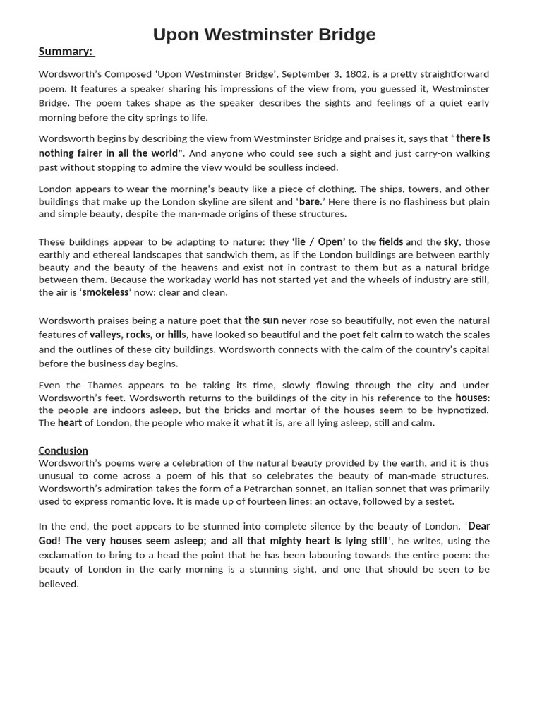 Analysis of Wordsworth's Sonnet | PDF | Poetry | Sonnets