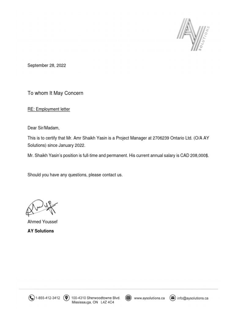 Employment Letter AMR | PDF