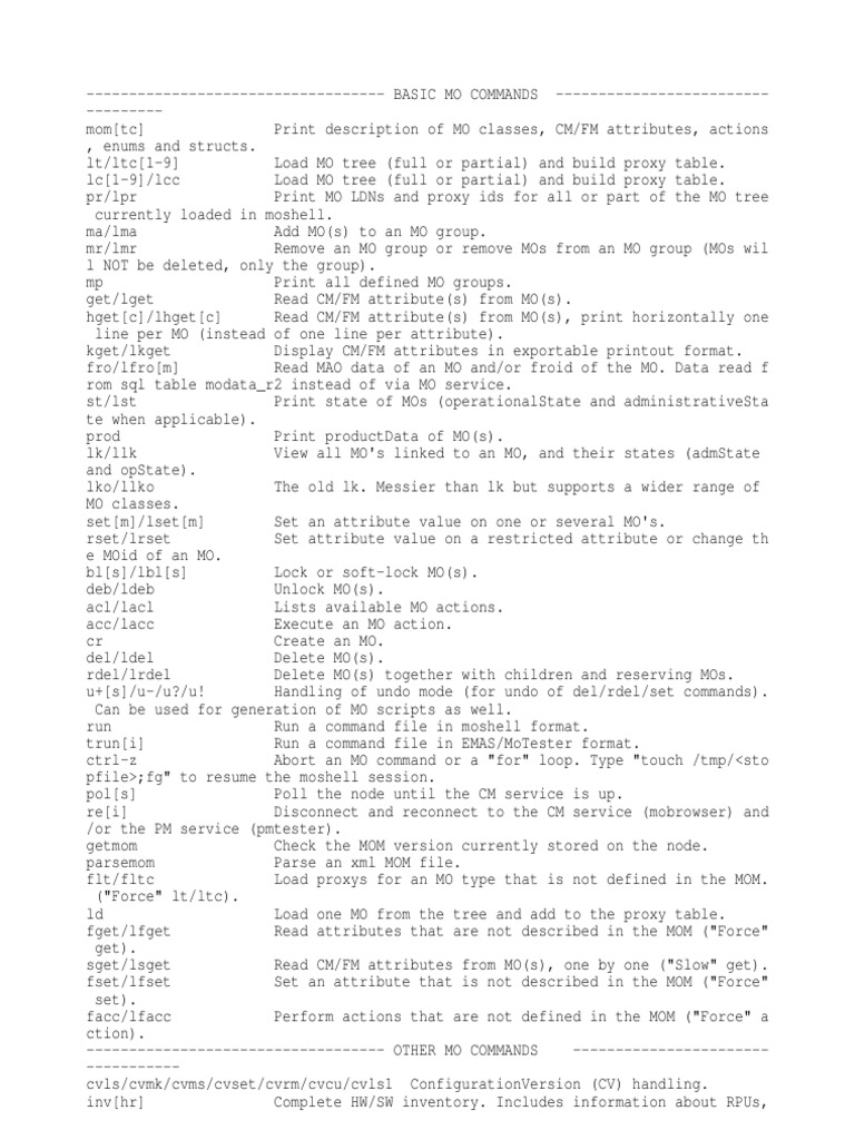 Moshell Commands Formatte | PDF | Computer Data | Data