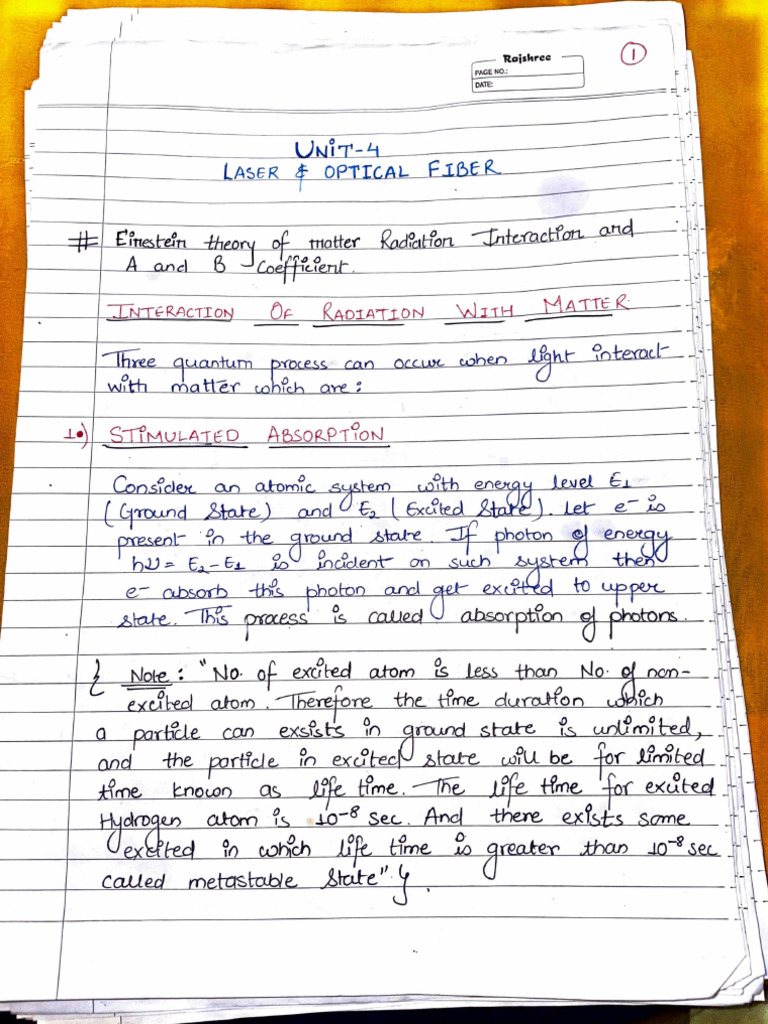 BT-201 Unit-4 Laser and Optical Fiber | PDF