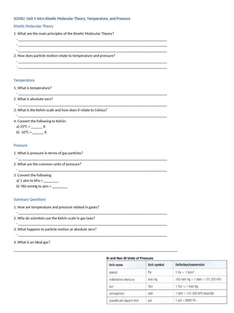 KMT Temperature Pressure Handout | PDF
