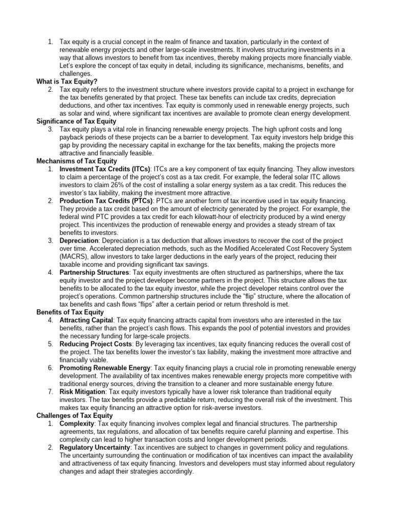 Intro To Tax Equity | PDF | Taxes | Tax Deduction