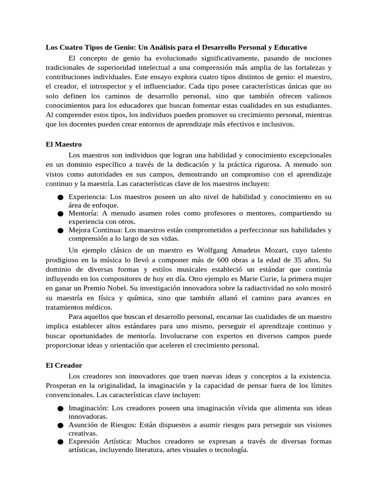Los Cuatro Tipos de Genio | PDF | Desarrollo personal | Genio