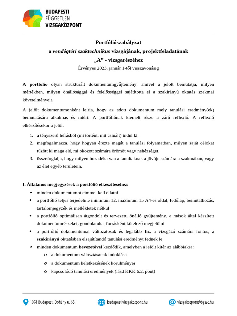 BFVK-Portfolioszabalyzat Vendegteri Szaktechnikus | PDF