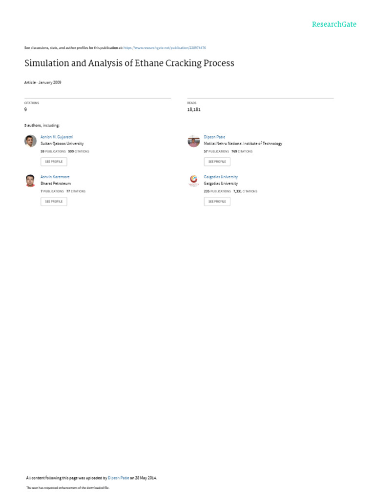 Ethane Cracking Process Simulation | PDF | Cracking (Chemistry) | Chemistry