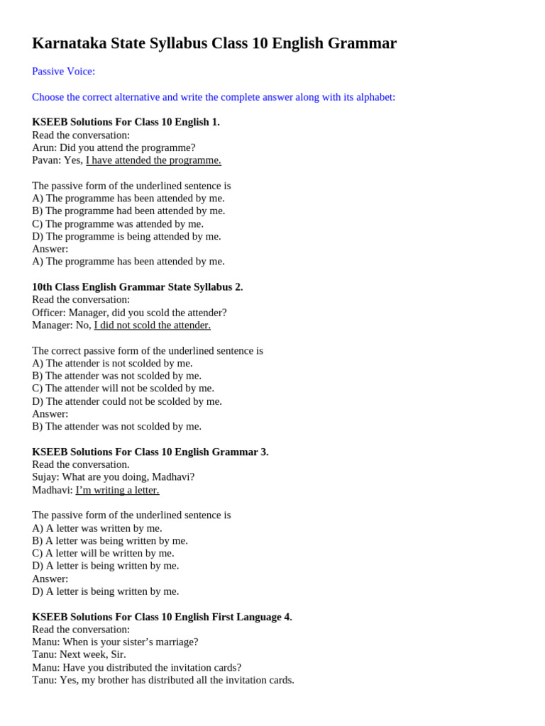 Class 10 English Grammar Solutions | PDF | English Language