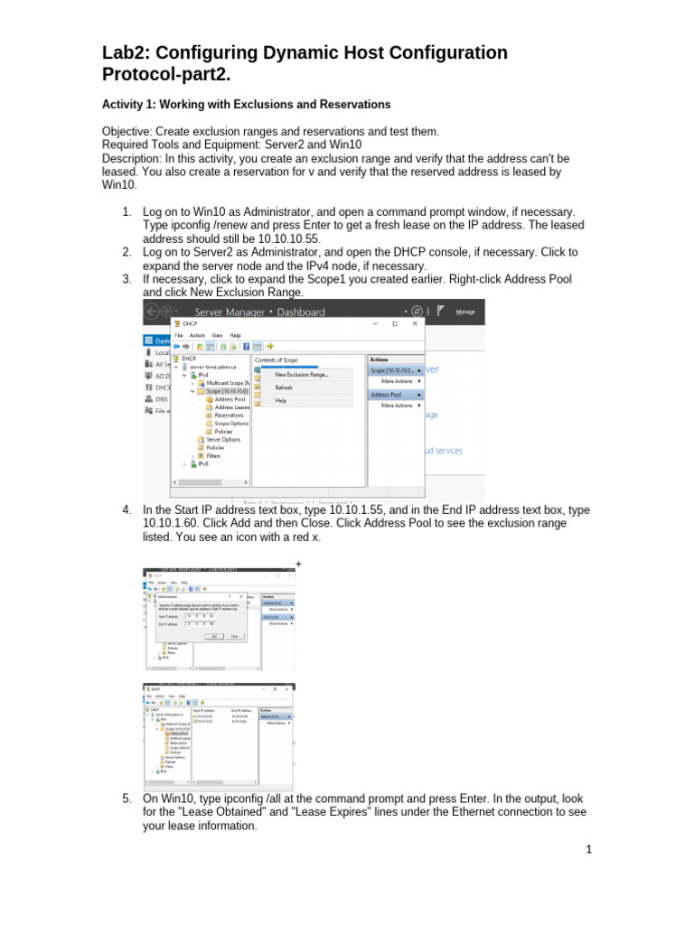 Lab2 Configuring Dynamic Host Configuration Protocol V2 Part2 Pdf Ip Address Computing
