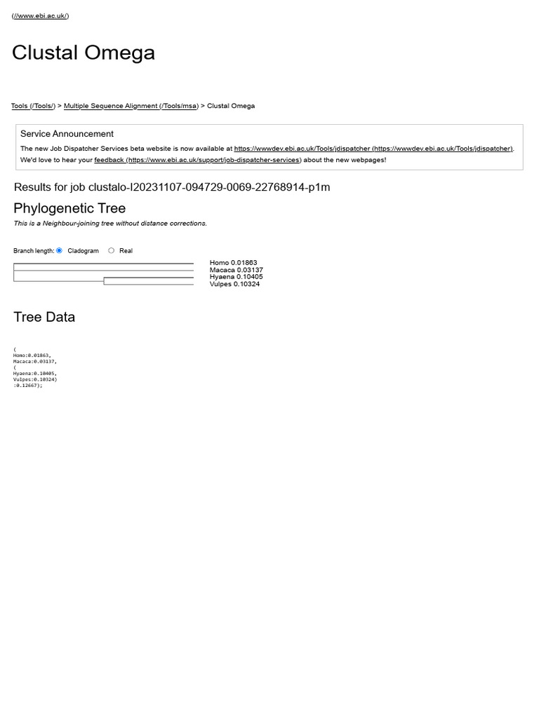 Clustal Omega Phylogenetic Results | PDF