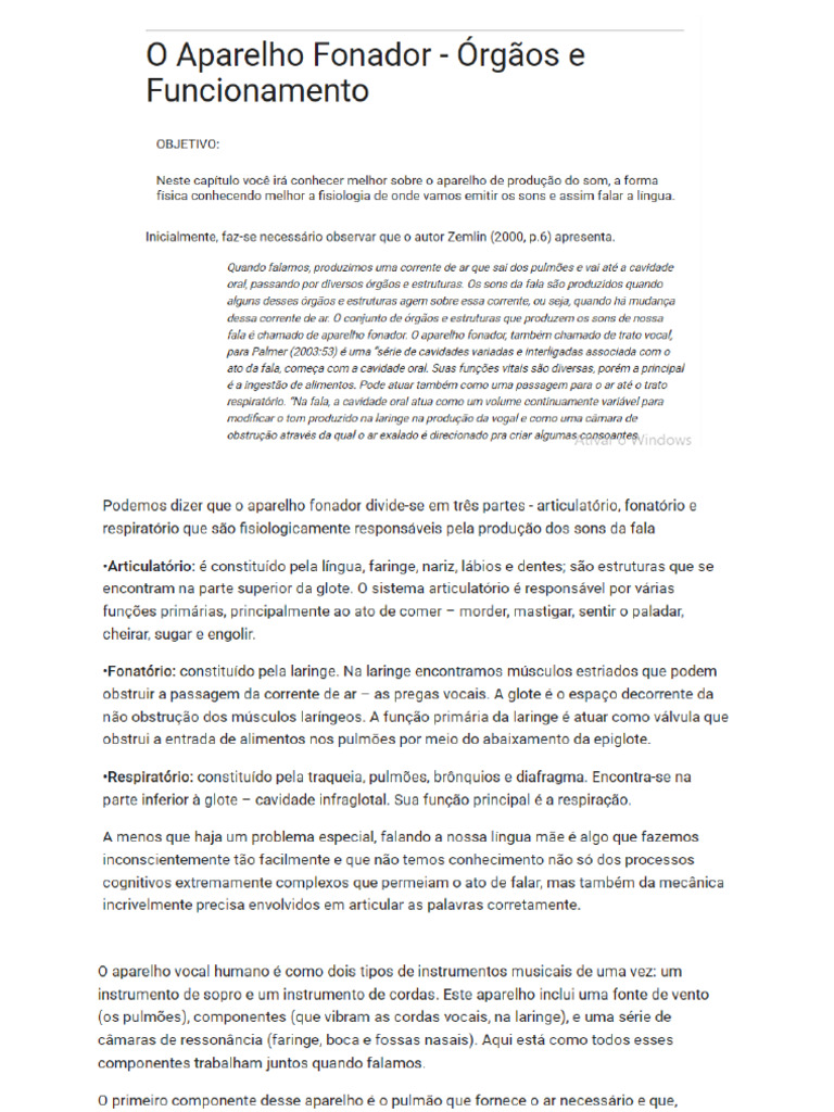 2 O Aparelho Fonador - Órgãos e Funcionamento | PDF
