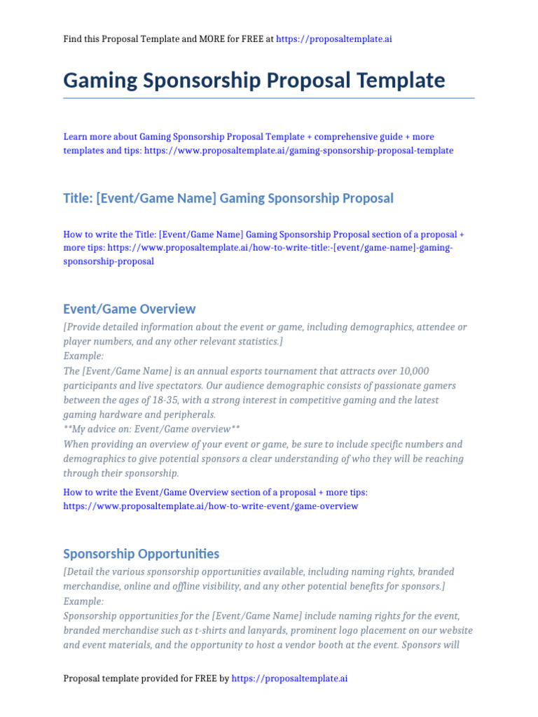 Gaming Sponsorship Proposal Template Free | PDF | Sponsor (Commercial ...
