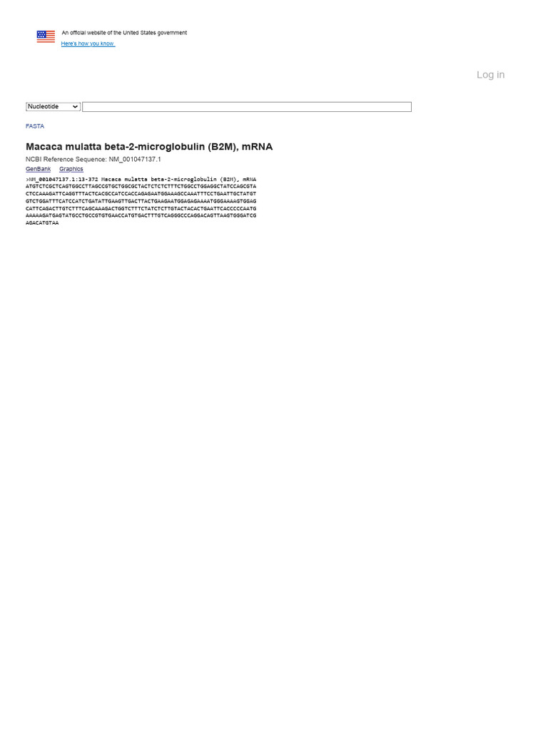 Macaca Mulatta Beta-2-Microglobulin (B2M), MRNA - Nucleotide - NCBI | PDF