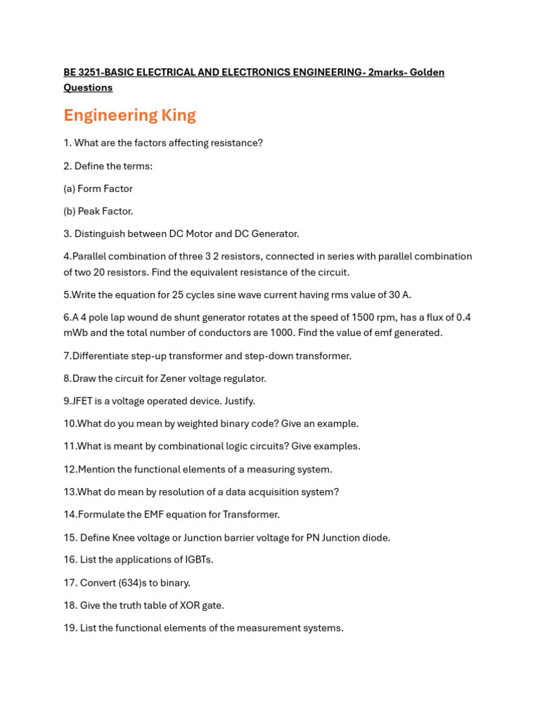 Engineering Exam Prep Questions | PDF