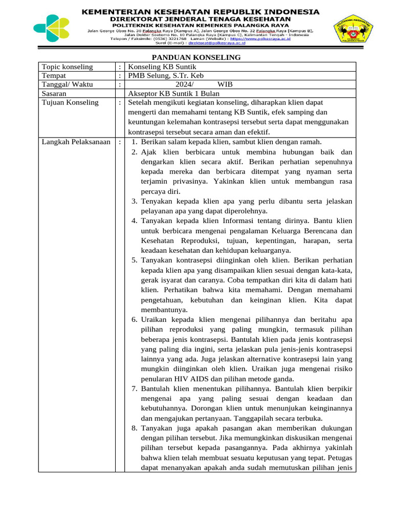 PANDUAN KONSELING KB Suntik 1 Dan 3 Bulan | PDF