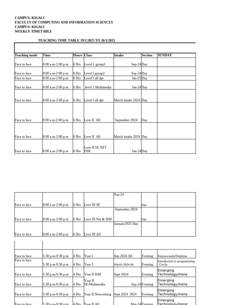 Kigali Computing Faculty Timetable 2025 | PDF | Information Management | Computing