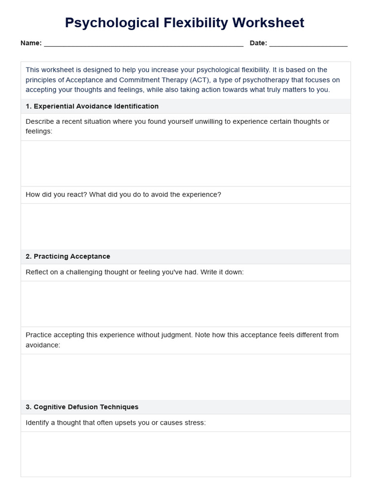 Psychological Flexibility Worksheet | PDF