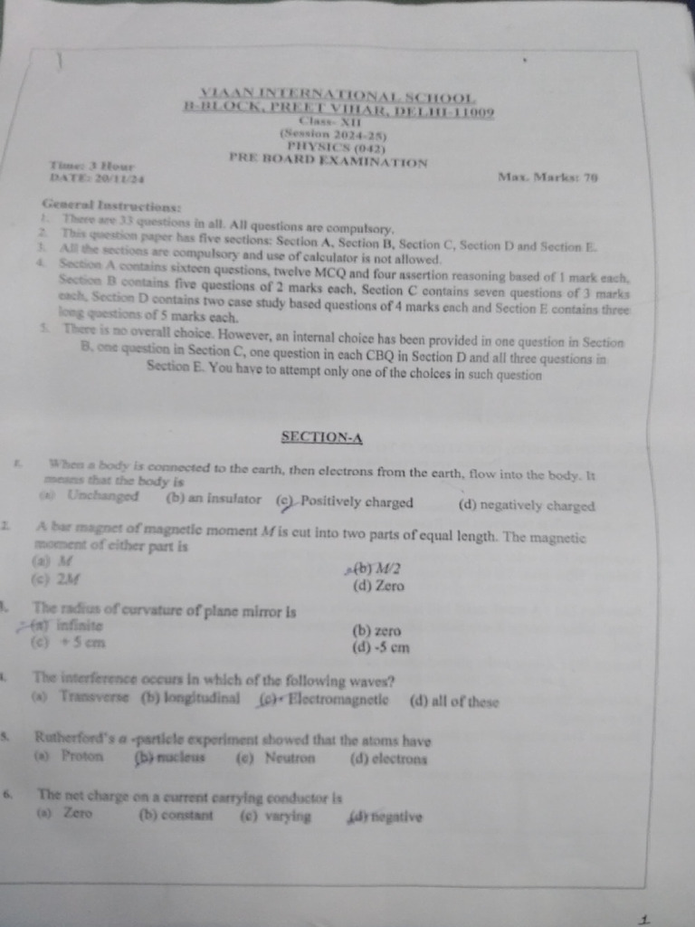 Physics Pre-Board Exam Paper 2024-25 | PDF | Physics | Applied And ...