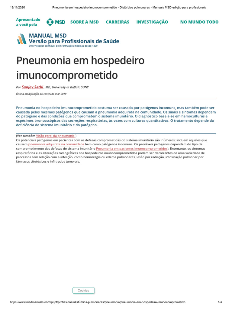 Resumo Pneumonia No Paciente Imunocomprometido | PDF | Pneumonia | HIV/AIDS