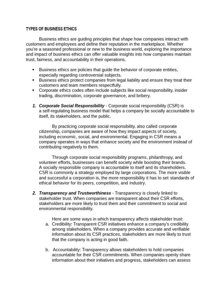 Types of Business Ethics | PDF | Corporate Social Responsibility ...
